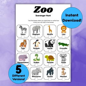 Zoo Scavenger Hunt Printable | Animal Hunt Activity for Kids | Instant ...