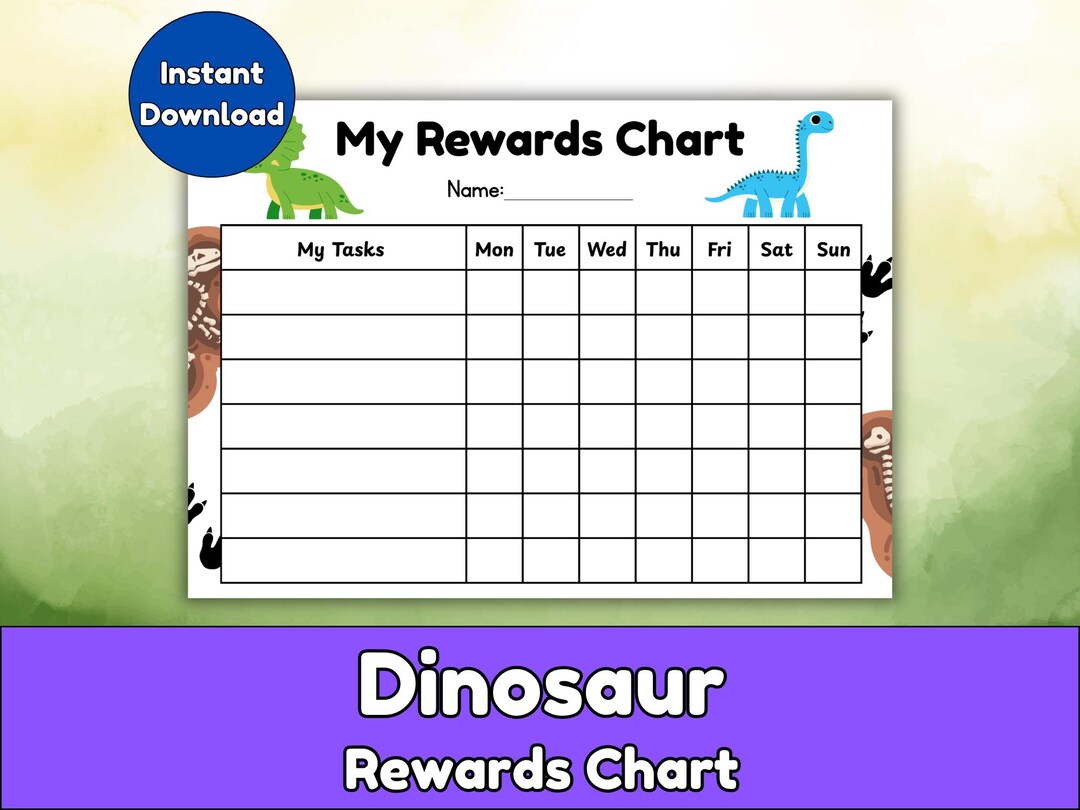 Dinosaur Rewards Chart | Kids Behavior Tracker (instant Download PDF ...