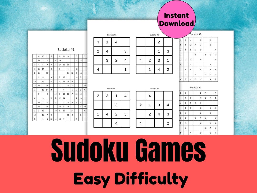 Easy Sudoku Printable | 100 Puzzles With Solutions | 4x4 9x9 16x16 ...