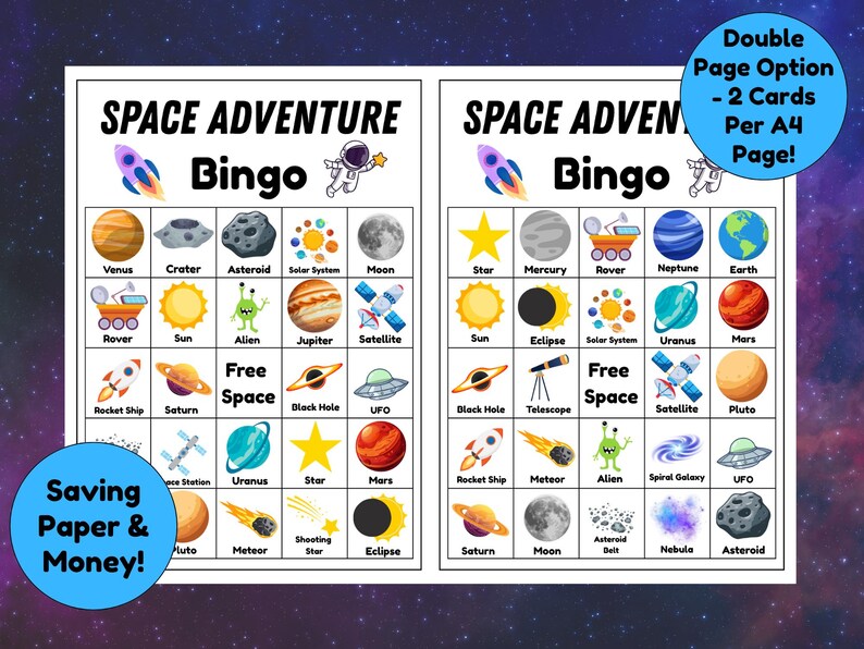 Space Adventure Bingo Game | Kids Birthday Party, Classroom (PDF ...