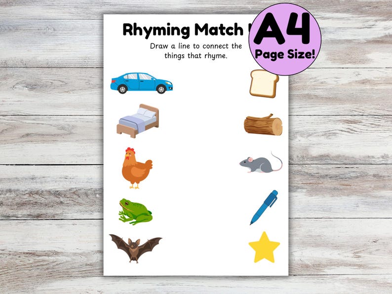 Rhyming Words Match up Worksheets | 20 Printable Activities for ...
