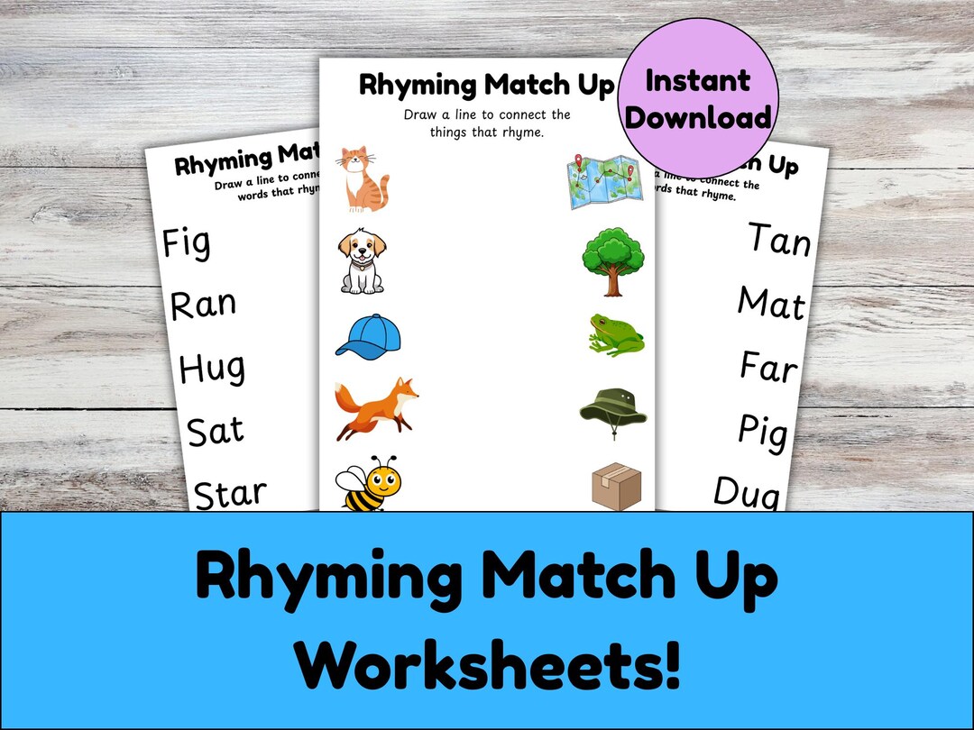 Rhyming Words Match up Worksheets | 20 Printable Activities for ...