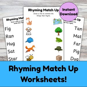 Rhyming Words Match up Worksheets | 20 Printable Activities for ...