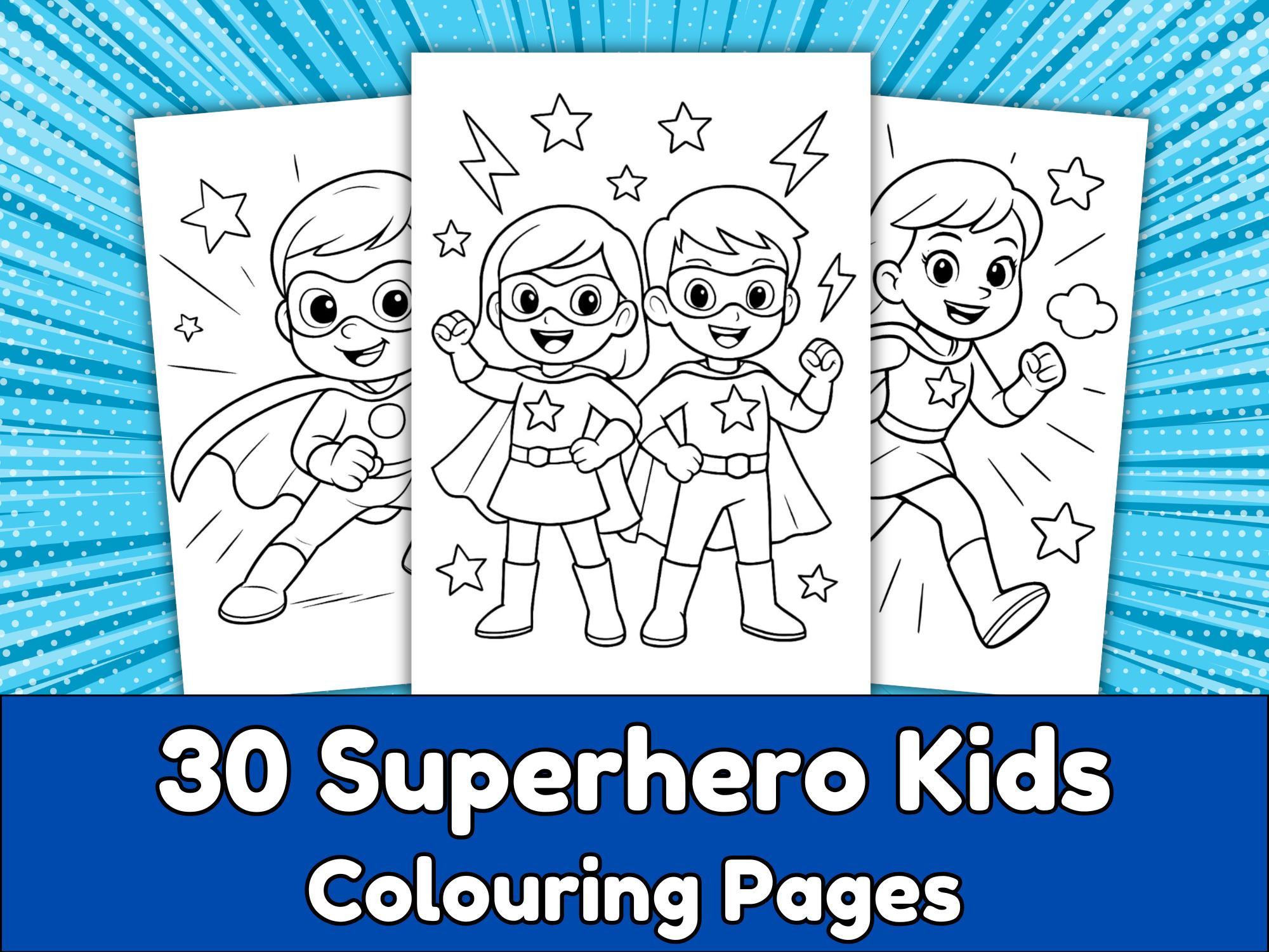 30 Superhero Kids Colouring Pages | Printable PDF Activity (instant ...
