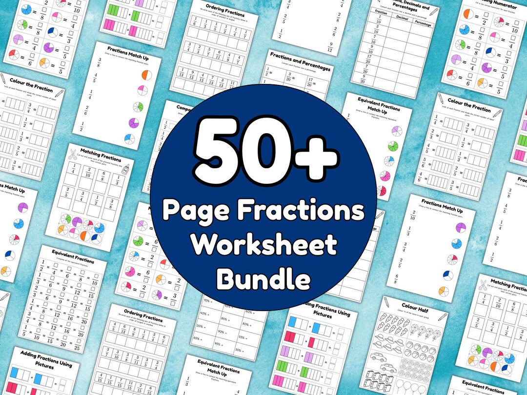 Fractions Worksheets Bundle | 50+ Page Printable Math Pack | Instant ...