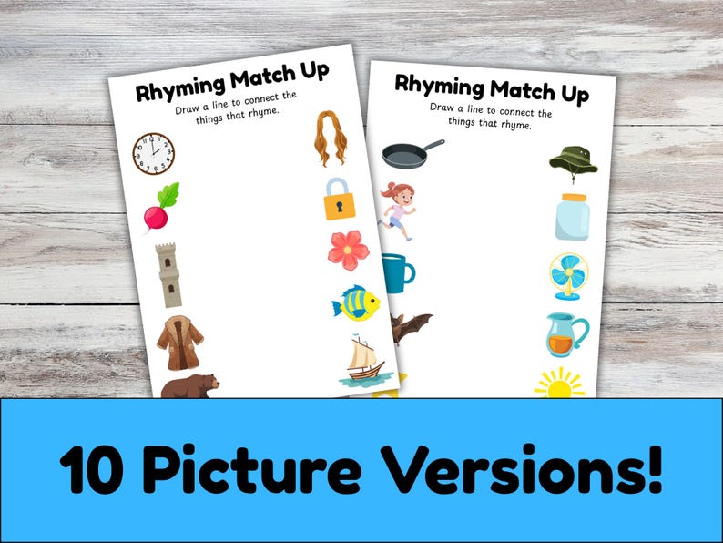 Rhyming Words Match up Worksheets | 20 Printable Activities for ...