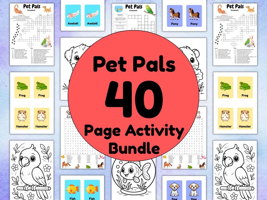 Pet Pals Activity Bundle for Kids | Crossword Word Search Colouring ...