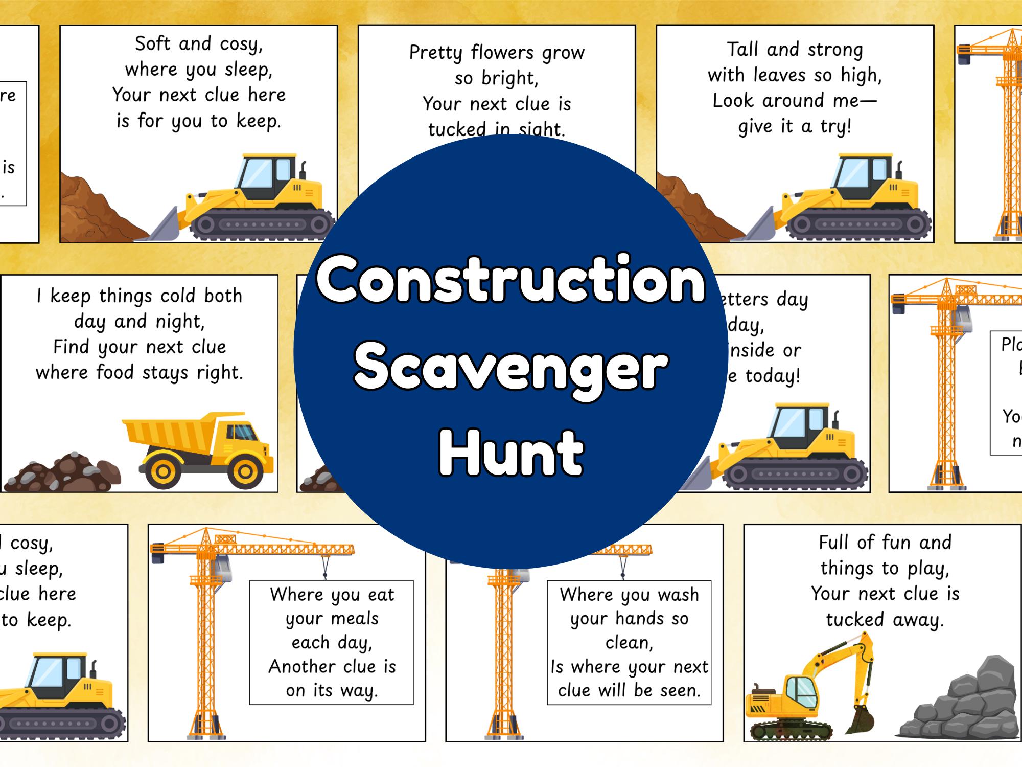 Construction Scavenger Hunt Printable | Kids Birthday Party Game ...