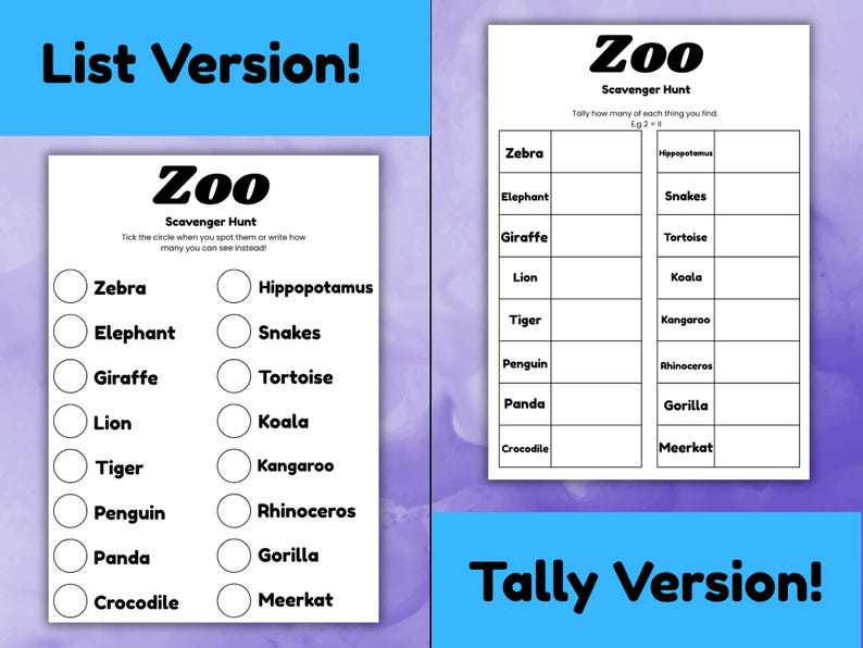 Zoo Scavenger Hunt Printable | Animal Hunt Activity for Kids | Instant ...