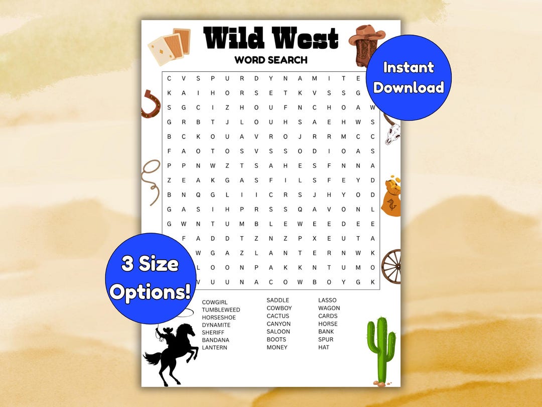 Wild West Word Search Printable for Kids | Cowboy & Western Activity ...