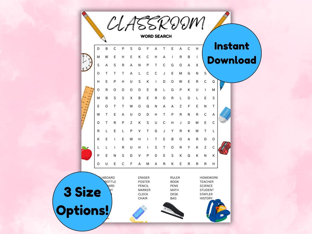 Classroom Word Search | School Vocabulary Activity | Kids Printable ...