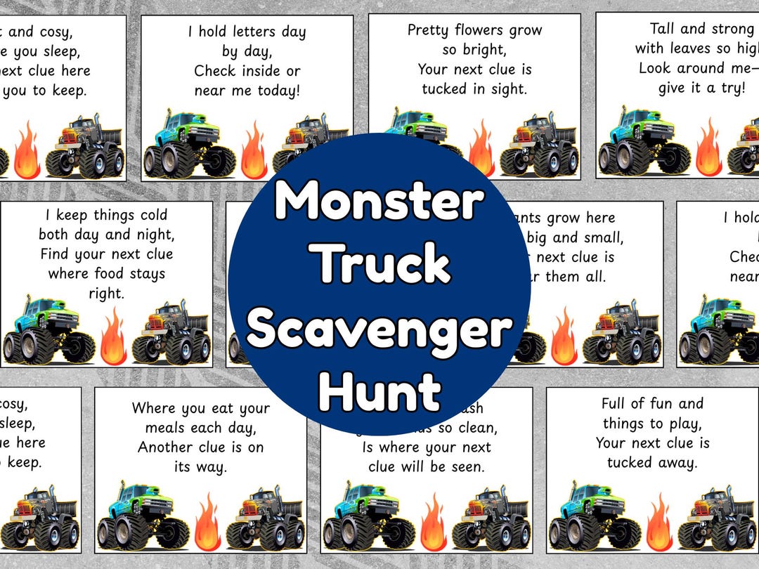 Monster Truck Scavenger Hunt Game | Kids Birthday Party Activity ...