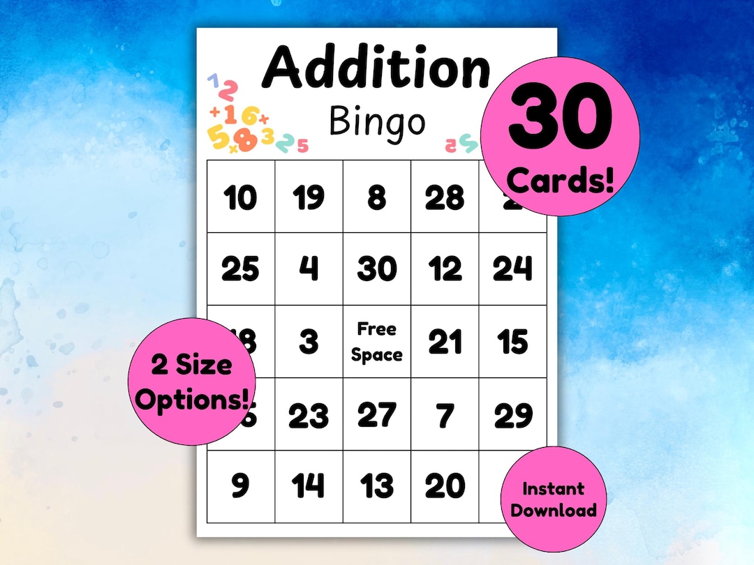 Addition Bingo Game | Math Facts Practice | Printable Classroom ...