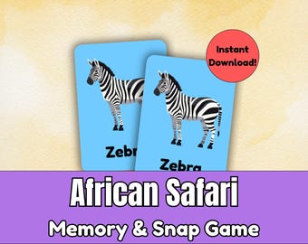 African Safari Memory Game Printable | Safari Animals Snap & Matching ...