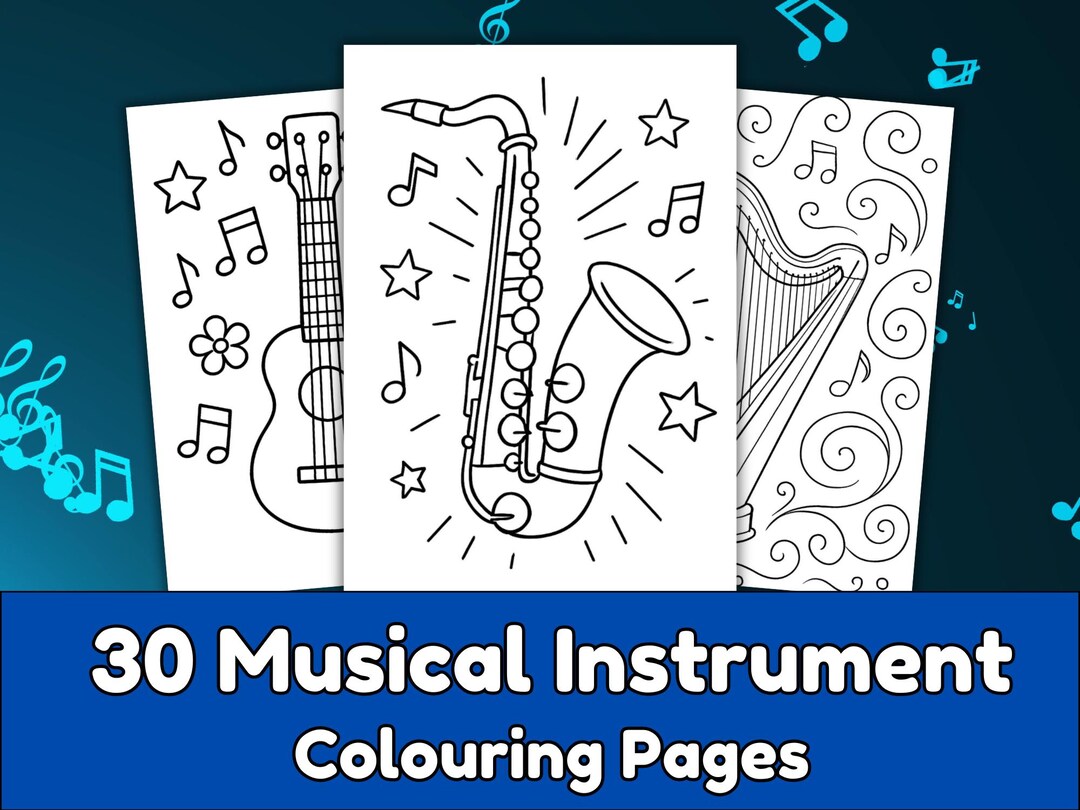 Musical Instrument Colouring Pages for Kids | 30 Music Sheets (digital ...
