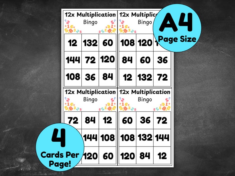 12x Multiplication Bingo Game | Times Tables Practice (digital Download ...