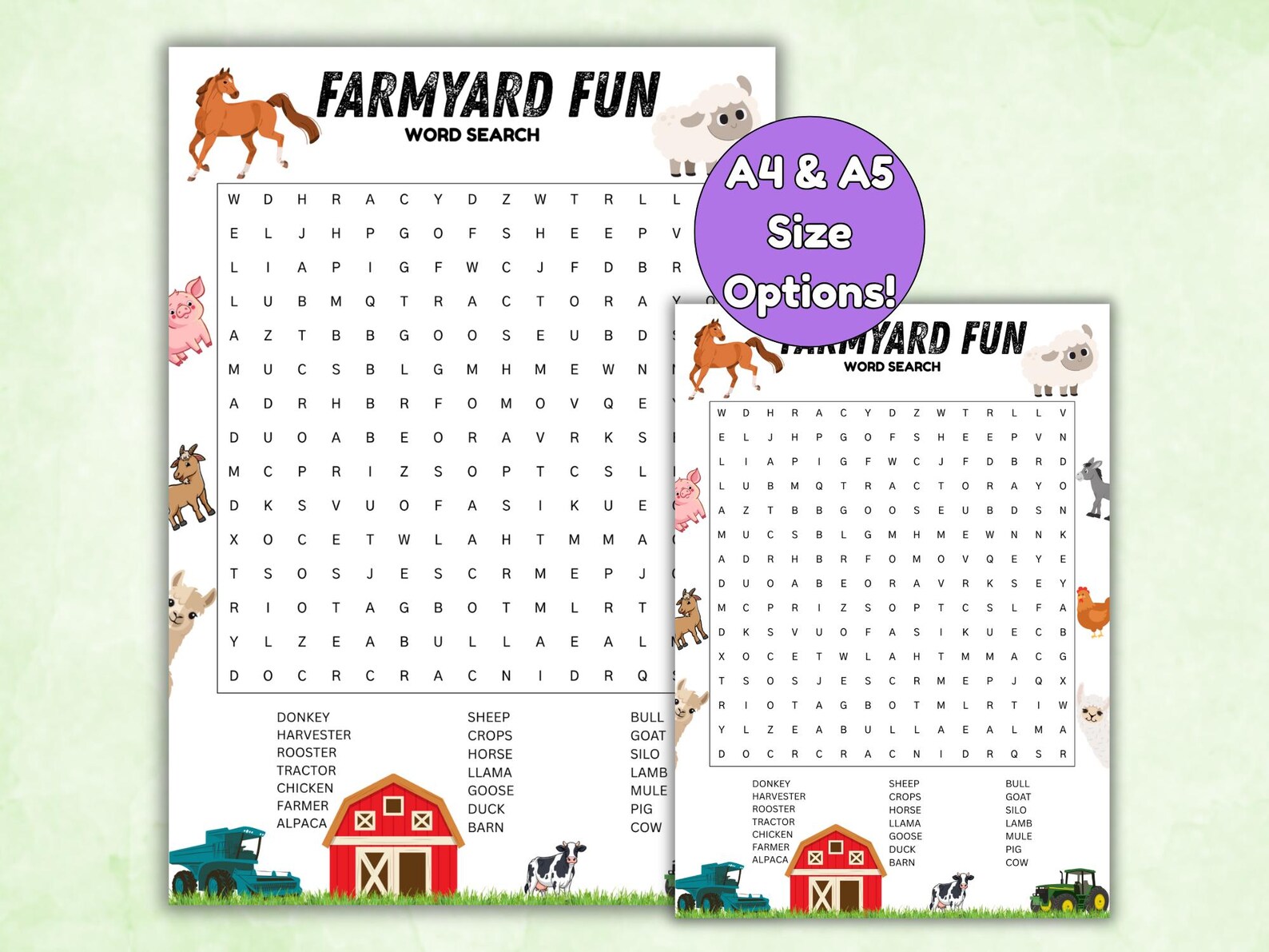 Farm Animals Word Search Printable | Kids Activity, Homeschool (PDF) - Etsy