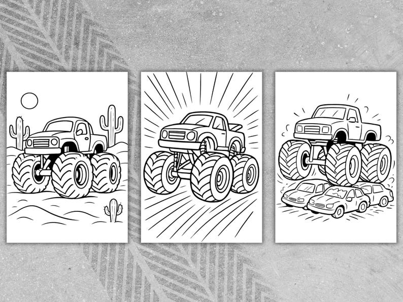Monster Truck Coloring Pages for Kids | 30 Printable Sheets (digital ...