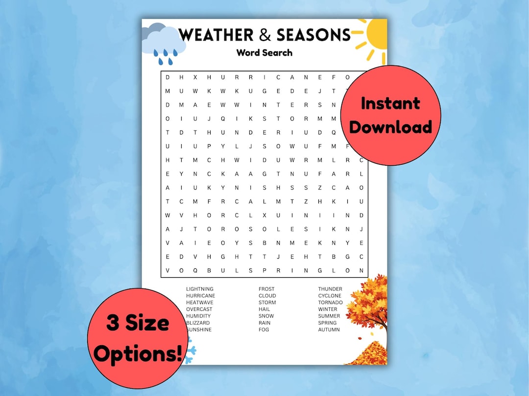 Weather & Seasons Word Search | Kids Printable Activity | Educational ...