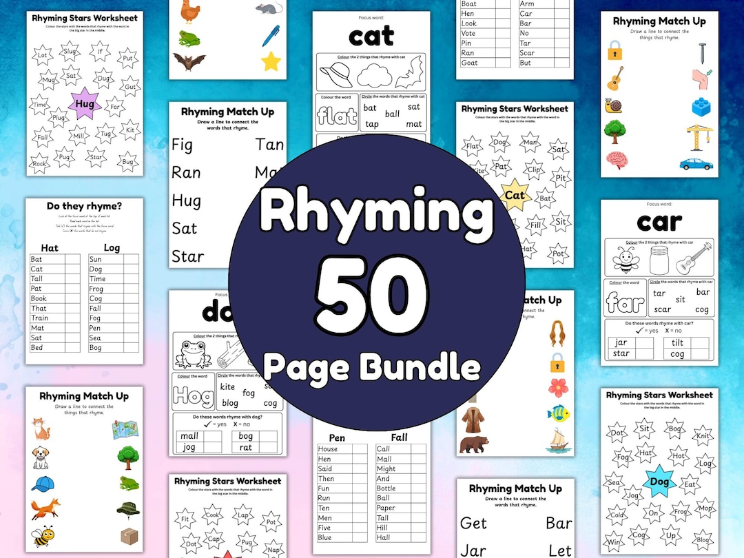 Rhyming Words Activity Bundle | 50 Printable Worksheets (digital ...