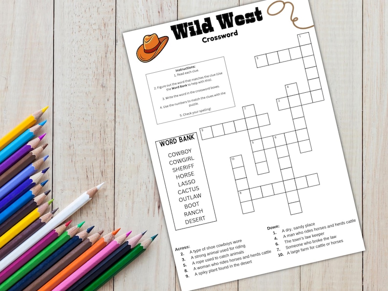 Wild West Crosswords for Kids | Easy & Hard Western Crossword Puzzle ...