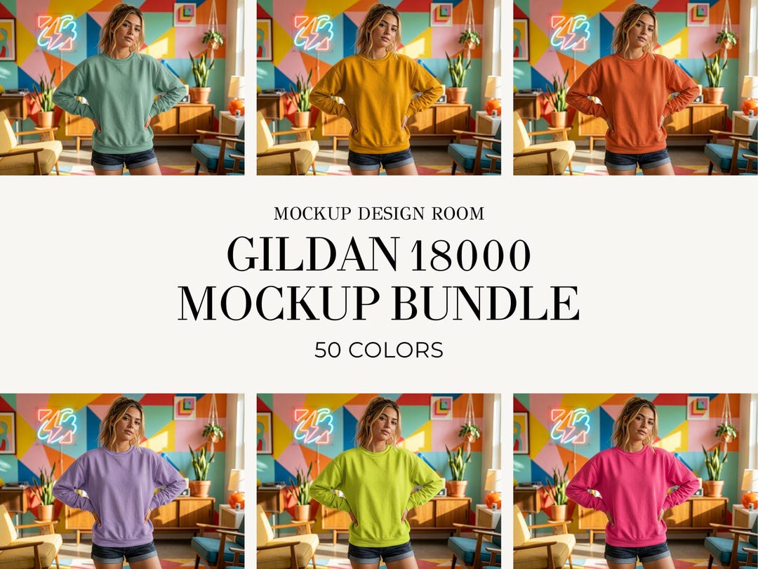 Gildan 18000 Mockup Collection | 50 Colors | Retro Neon Pop Art Room ...