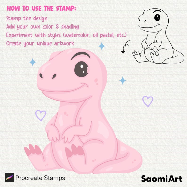 100 Kawaii Dinosaur Procreate Stamps | Cartoon Clip Art, Kids ...