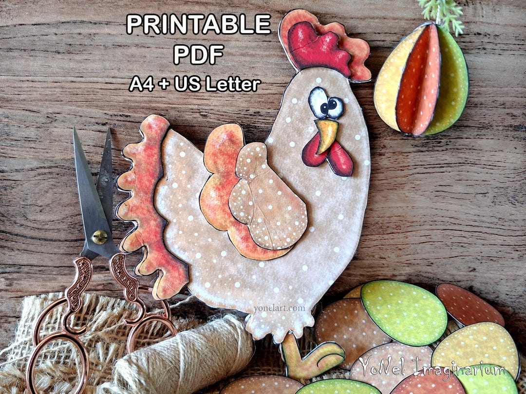 Printable Chicken Craft Template, Easter Paper Craft DIY, Spring Decor ...