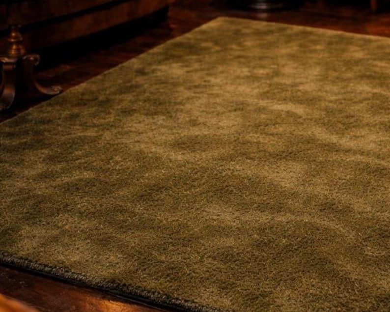 Fluffy Olive Green Rug for Living Room - Modern Mid Century Carpet ...