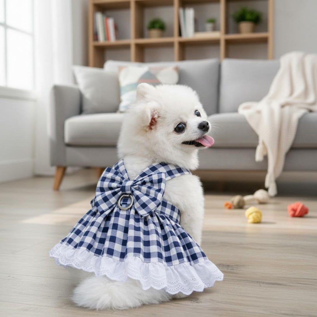 Black Plaid Lace Dress, With Leashes,cute Pet Dresses,festive Plaid ...