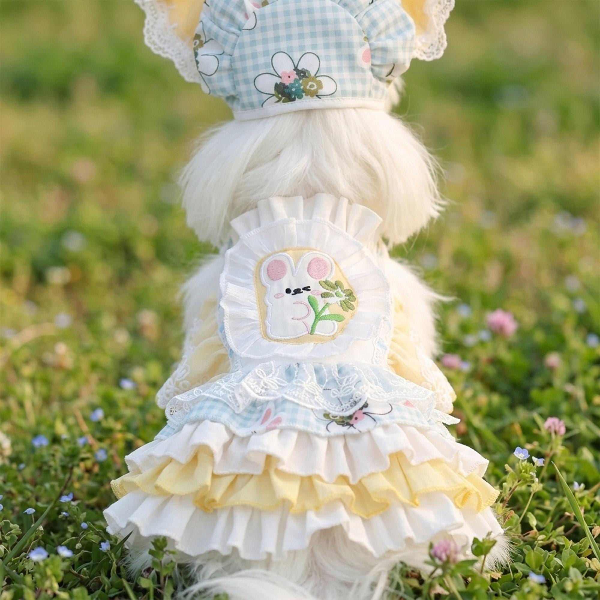 Yellow Embroidered Pet Dress, Pet Birthday Dress,pet Clothing,lace ...
