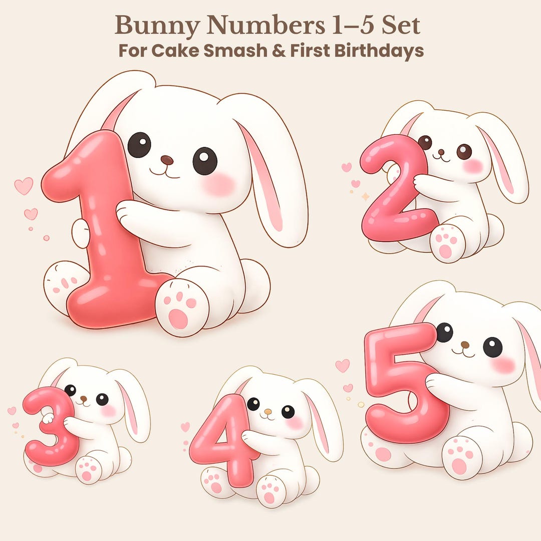 Printable Bunny Numbers 1 5, Birthday Numbers PNG Clipart, Cute Bunny ...