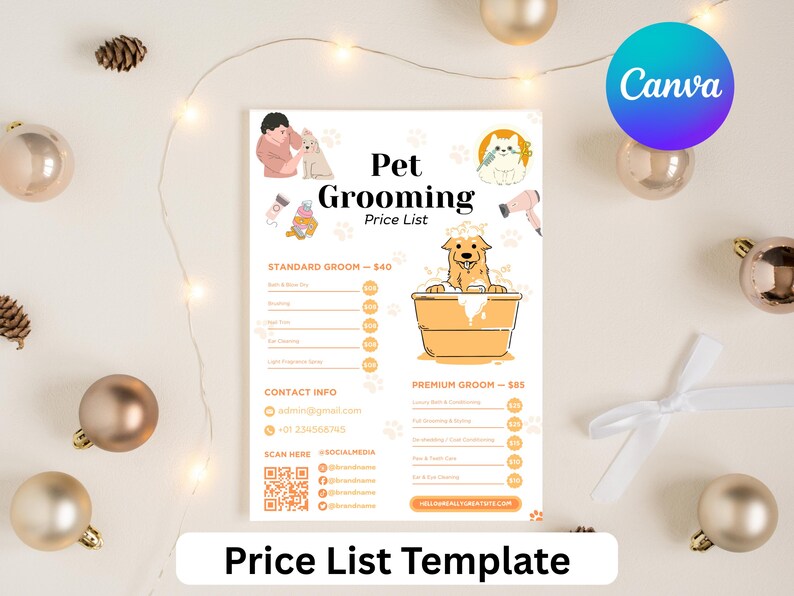 Pet Care Price List Template Canva Editable | Grooming, Sitting ...