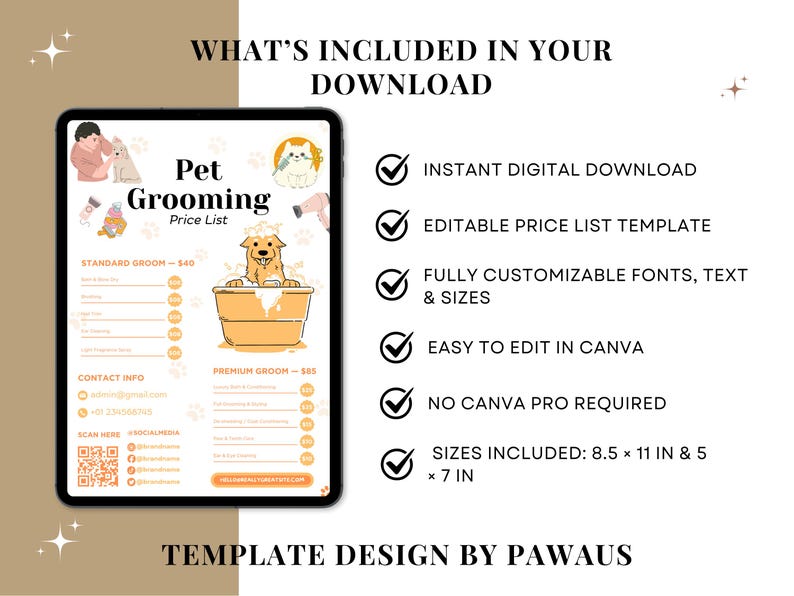 Pet Care Price List Template Canva Editable | Grooming, Sitting ...