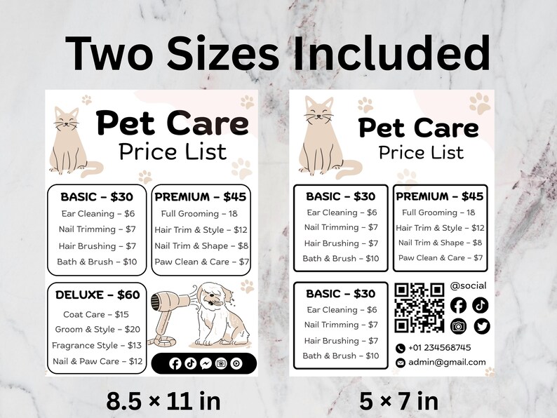 Pet Care Price List Template Editable in Canva | Grooming, Sitting ...
