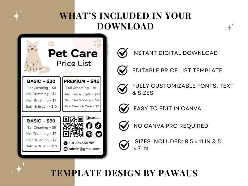 Pet Care Price List Template Editable in Canva | Grooming, Sitting ...