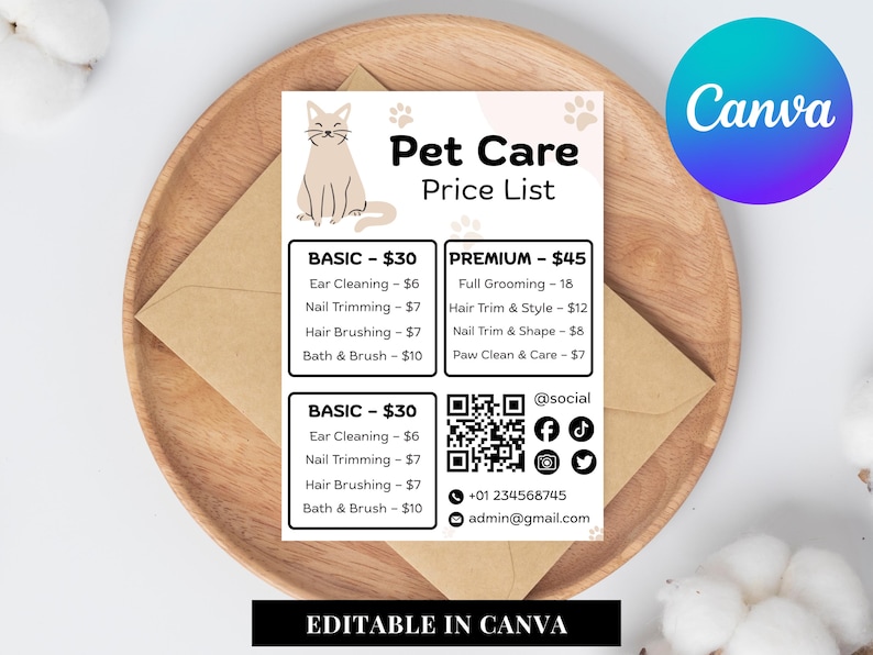 Pet Care Price List Template Editable in Canva | Grooming, Sitting ...