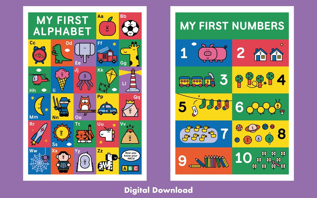 Digital Bundle • Alphabet & Numbers Posters • Printable Nursery Art Set ...