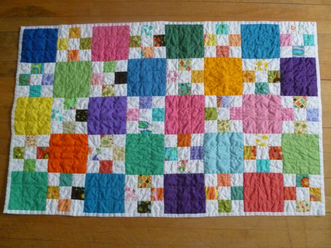 Bright Scrappy Nine Patch Quilt - Etsy