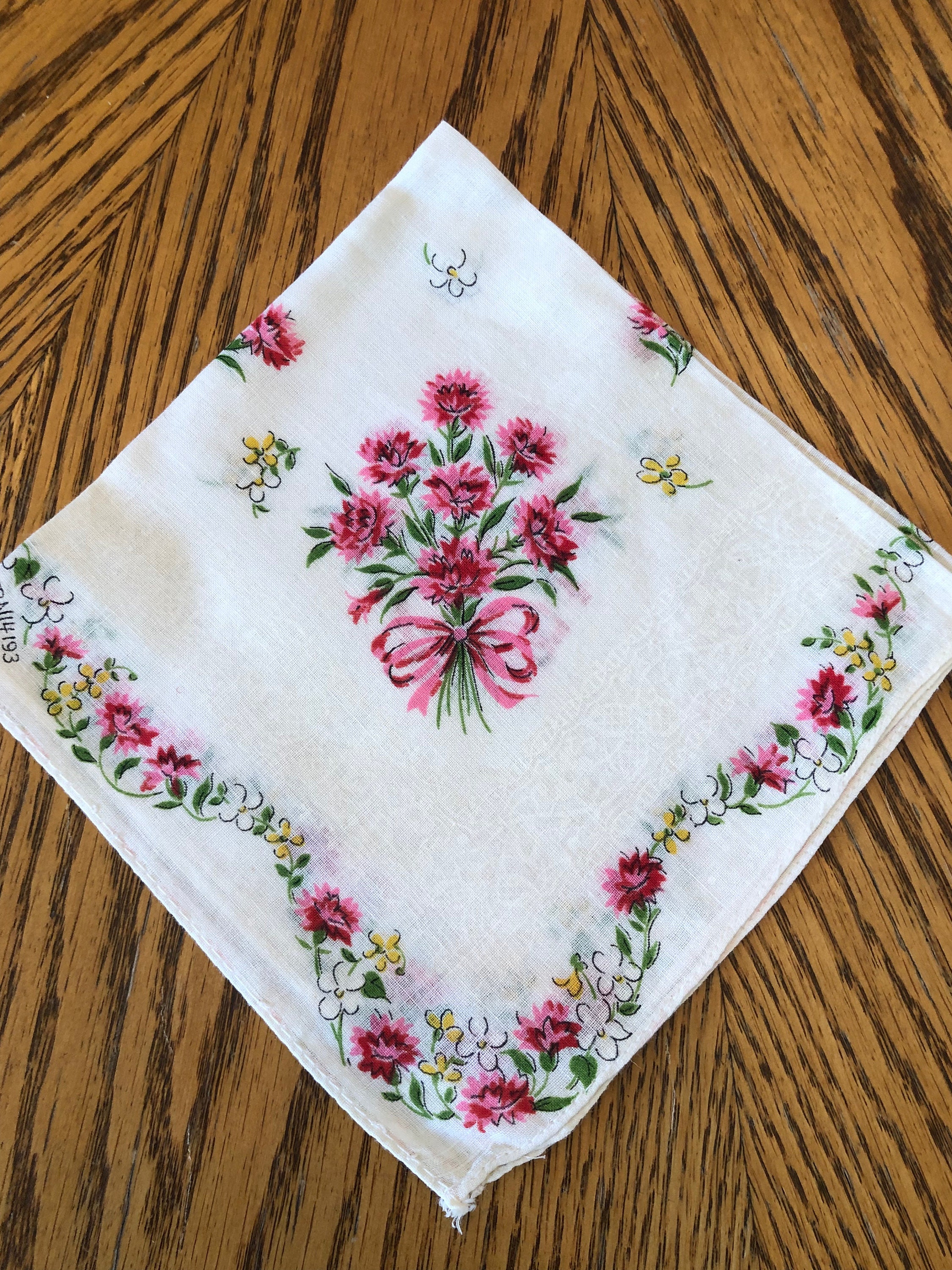 4 Vintage painted Floral Handkerchiefs - Etsy