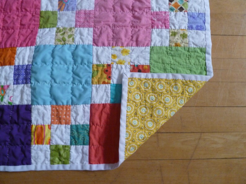 Bright Scrappy Nine Patch Quilt - Etsy