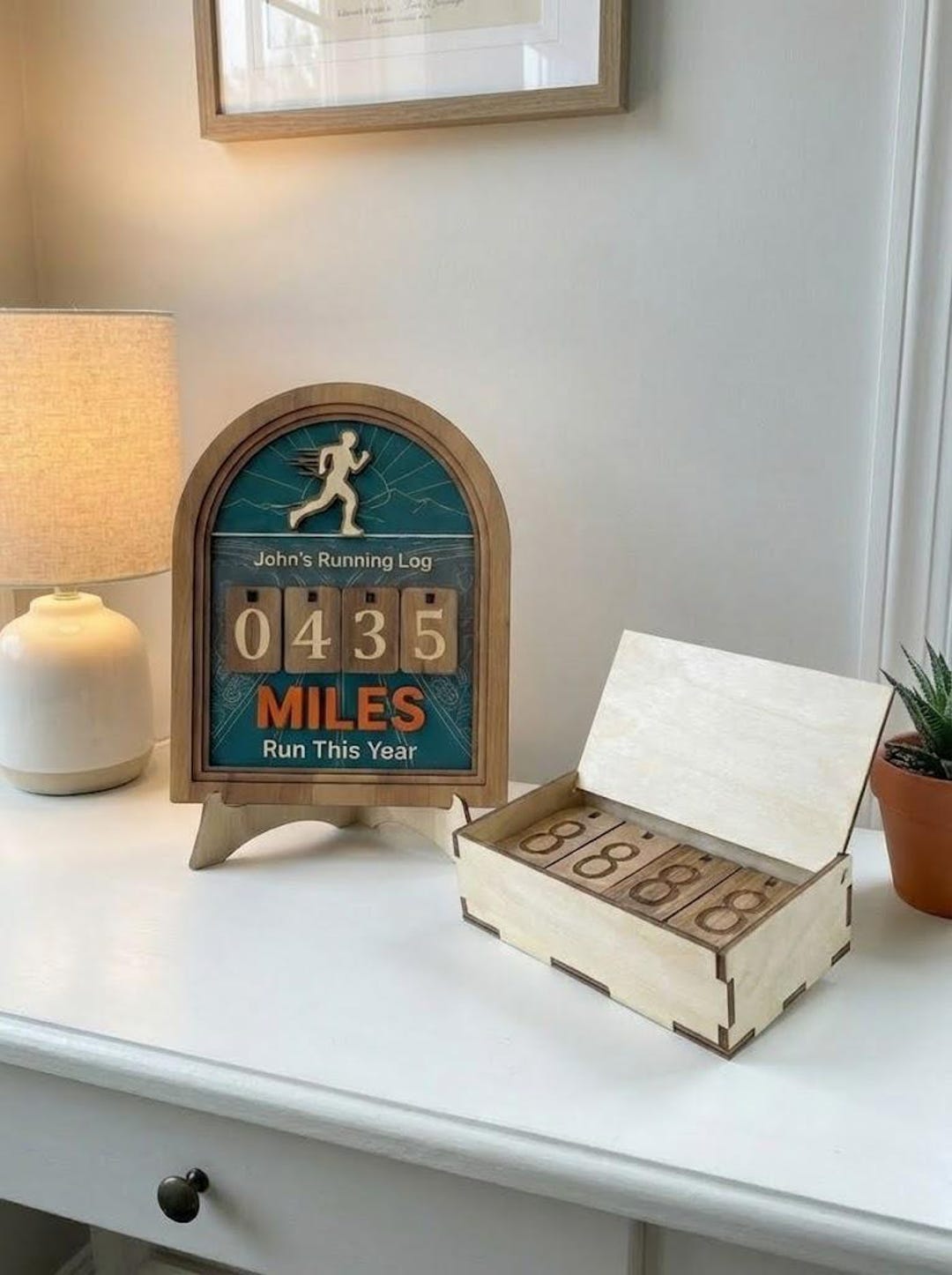 Custom Run Tracker Sign | Wooden Mile Counter | Miles Tracker Shelf ...