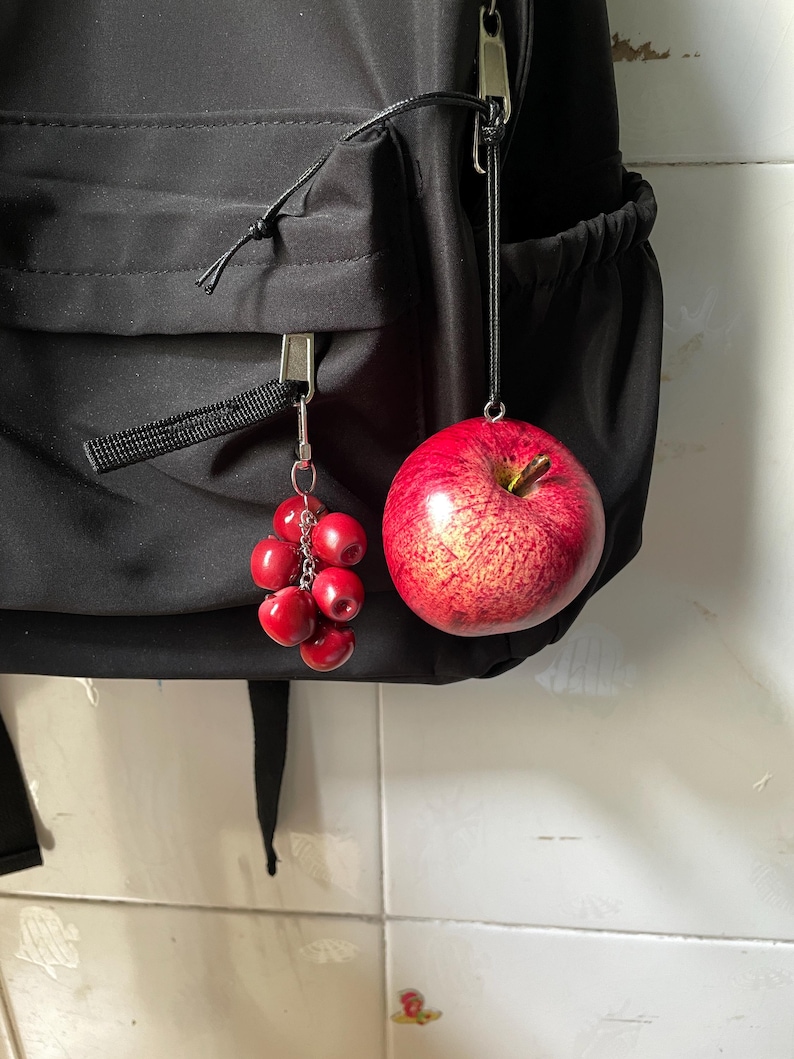 Red Apple Cluster Keychain, Realistic Fruit Bag Charm, Occult Gothic ...
