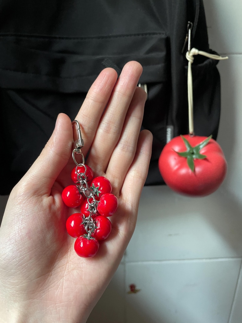 Red Apple Cluster Keychain, Realistic Fruit Bag Charm, Occult Gothic ...