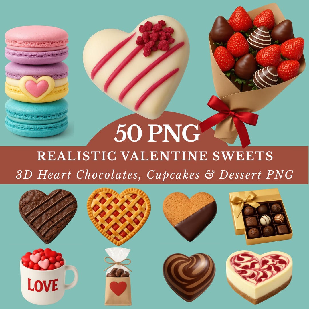 Valentine Realistic Sweets PNG, 3D Pink Heart Dessert Clipart, Romantic ...