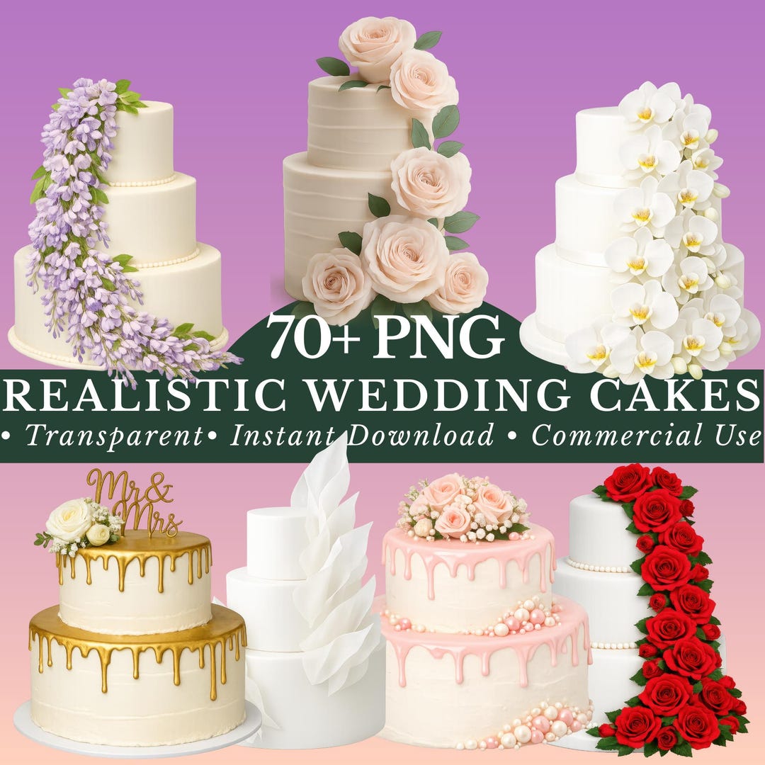 Wedding Cake PNG Bundle, Transparent Background, 70+ PNG Set, Realistic ...