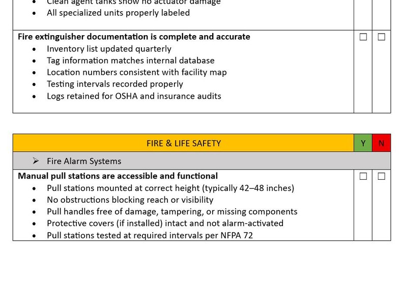 OSHA Compliant- Fire & Life Safety Inspection Checklist - Etsy