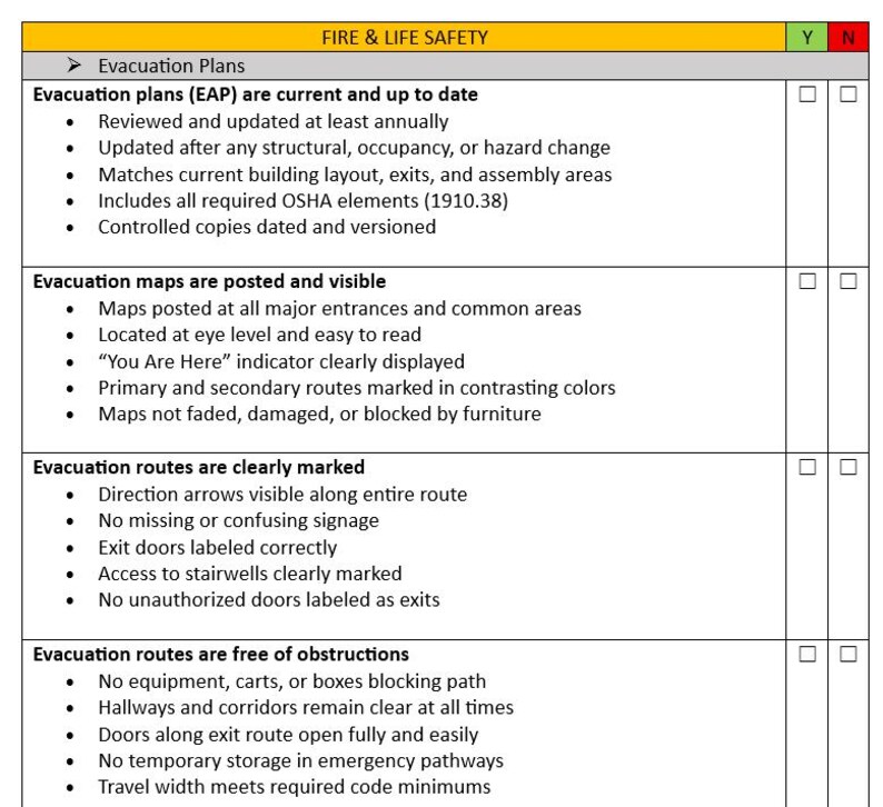 OSHA Compliant- Fire & Life Safety Inspection Checklist - Etsy
