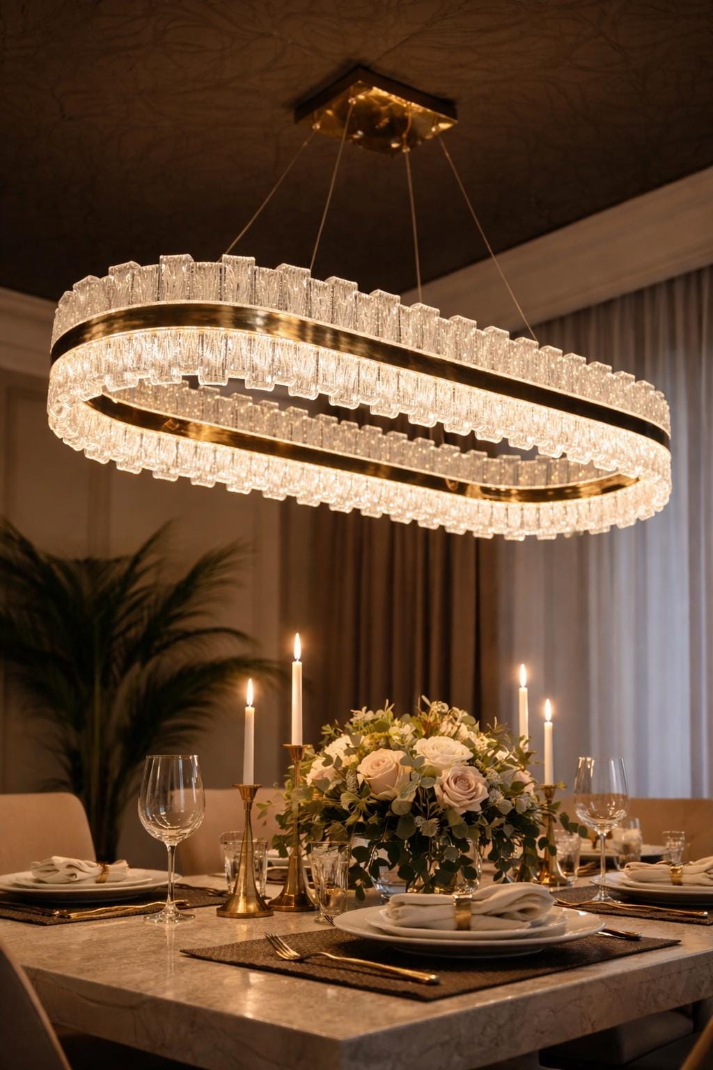 Modern Crystal LED Chandelier, 3 Color Light Modes, Luxury Dining Room ...