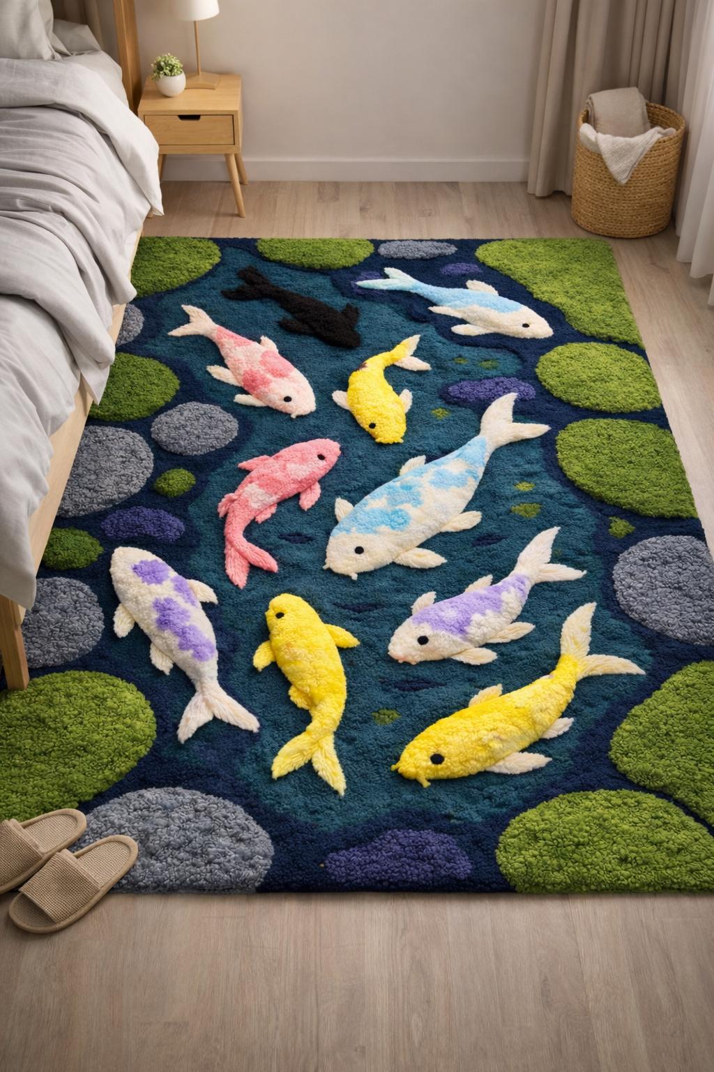 Handmade Koi Fish Pond "rug" | Colorful Carp Design Area Rug for Living ...